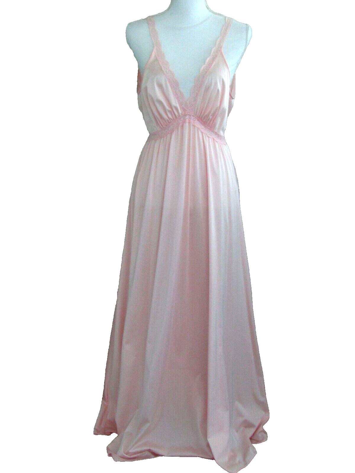 Vintage Olga Pink #9633 Lace Trim Backless Nightgown … - Gem