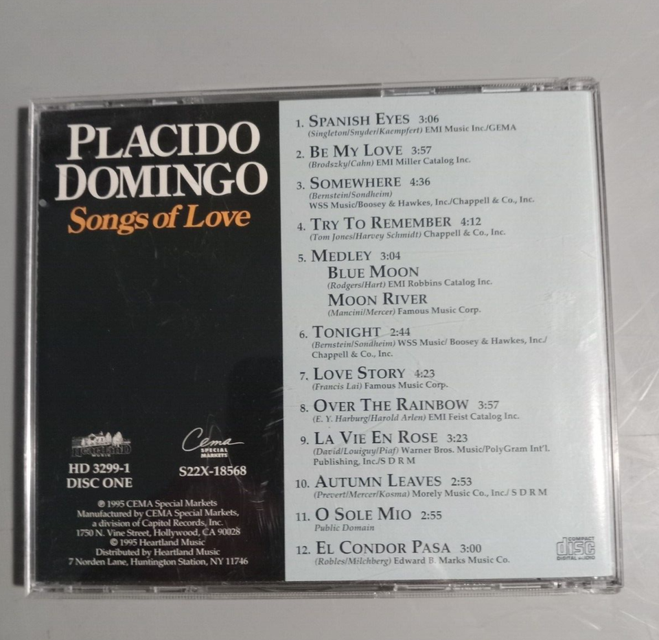 Placido Domingo - Songs of Love (CD disc) 1995 DISC ONE 1 | eBay