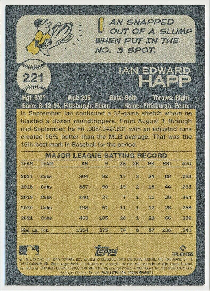 2022 Topps Heritage - Ian Happ - Chicago Cubs - Base - #221 | eBay