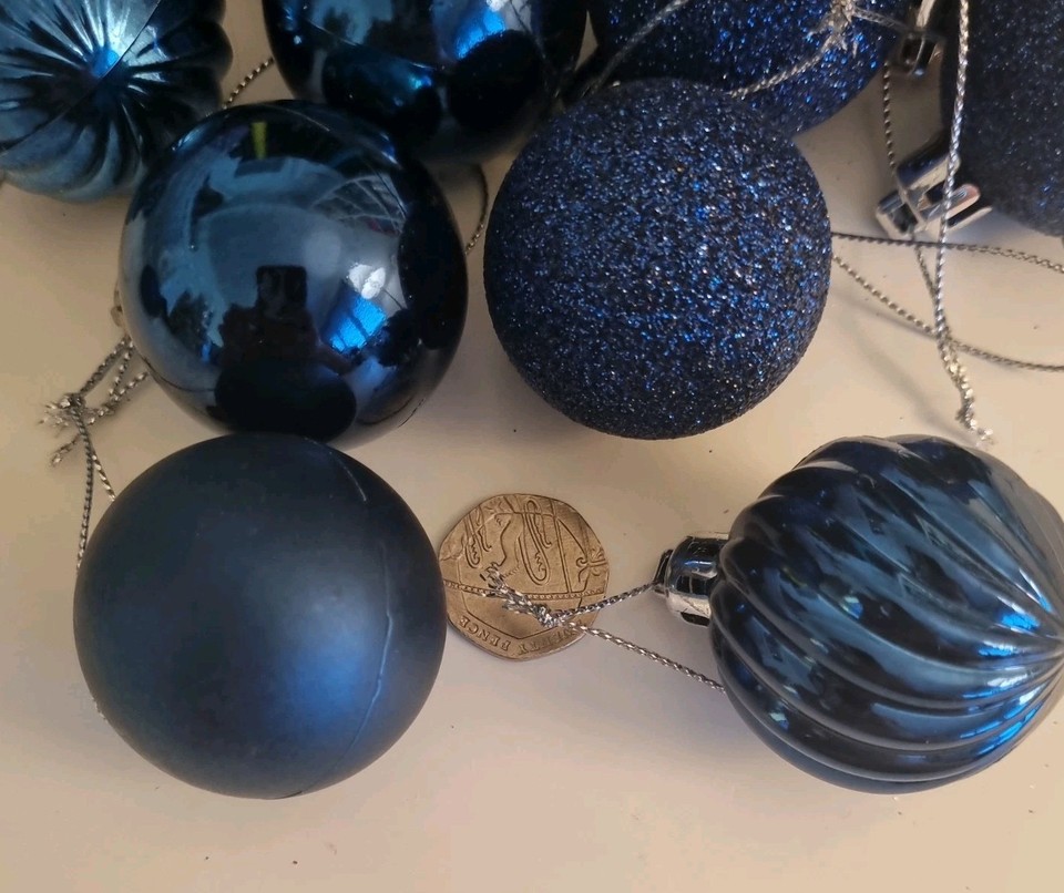 Midnight Blue Christmas Baubles Set Of 24 - Tree Festive Xmas ...