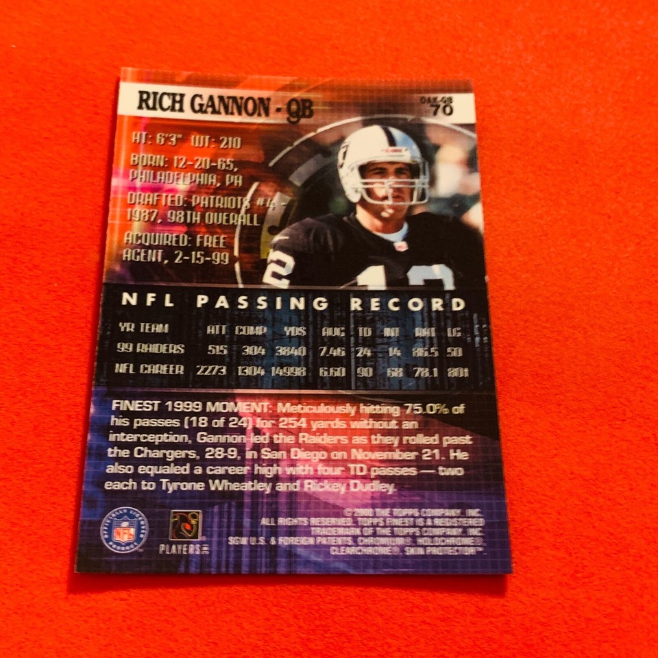 Rich Gannon .. Oakland Raiders .. 2000 Topps Finest Base Card 70 | eBay