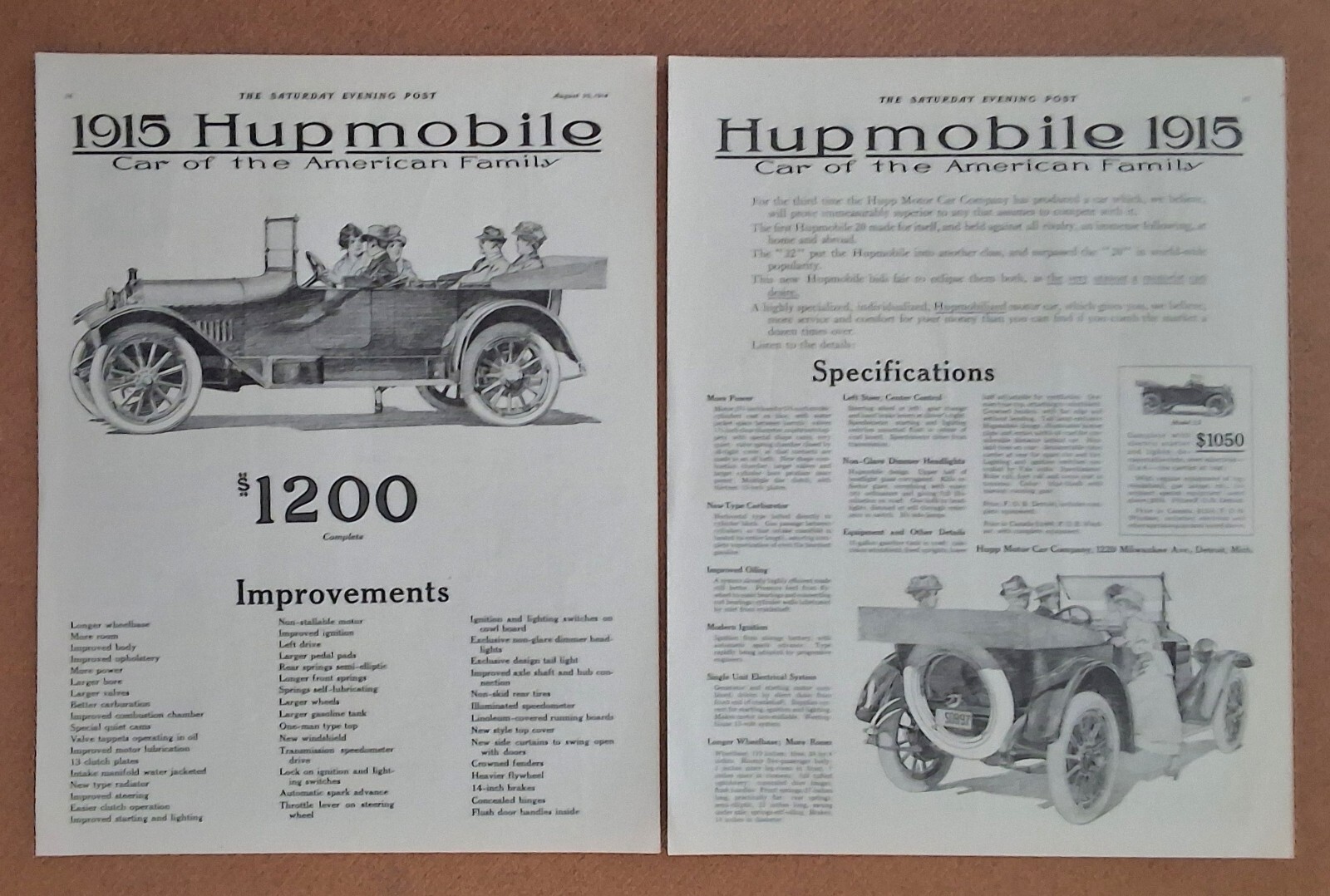 Vintage Antique Automobile - Hupmobile - 1914 Large Full Sheet Car Art ...