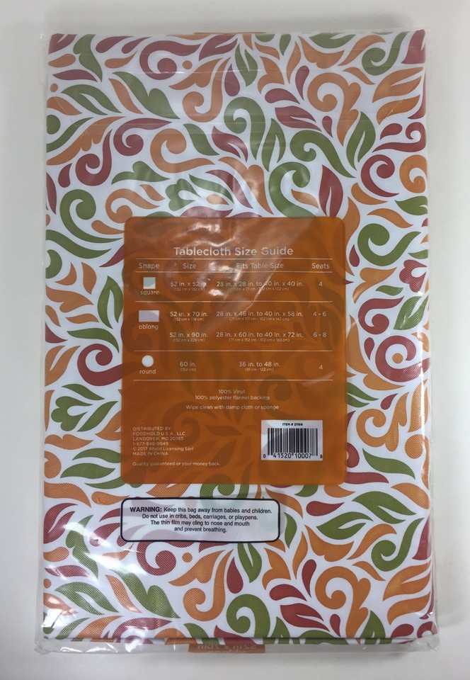NW Smart Living VINYL TABLECLOTH 52x70 Fall Harvest BOHO Red Orange ...