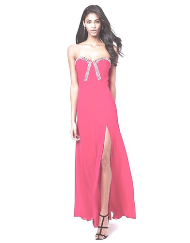 Womens Lipsy VIP Pink Beaded Chiffon Long Maxi Corset Strapless Ball ...