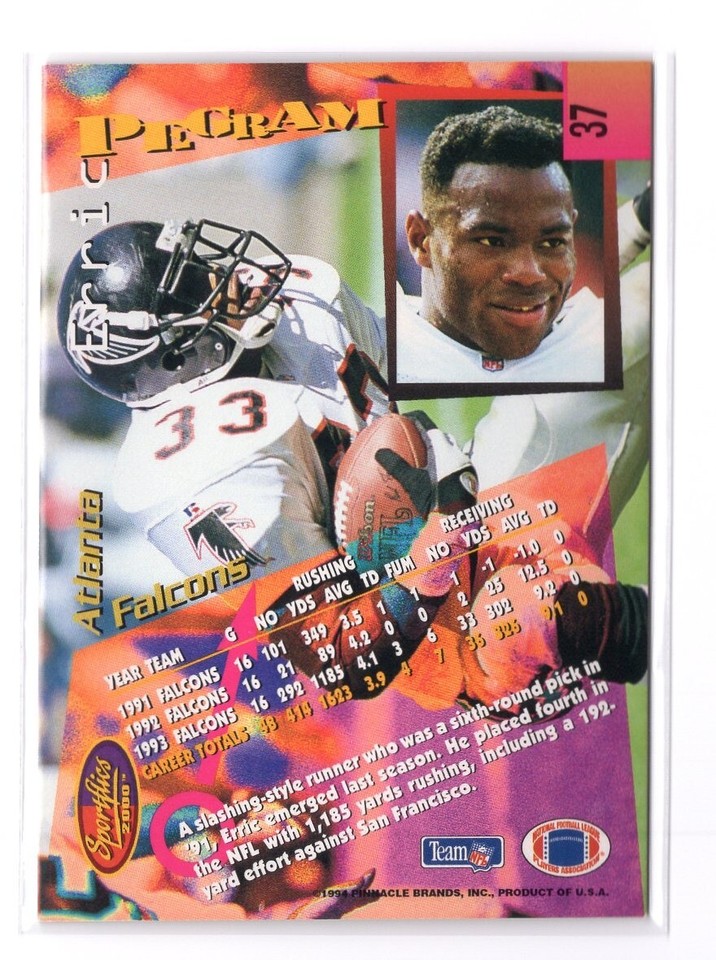 Football Card - 1994 Erric Pegram 37 - Atlanta Falcons Sportflics 94 ...