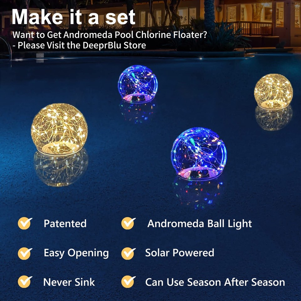 DeeprBlu Pool Chlorine Floater with Solar Ball Light, Floating Warm ...