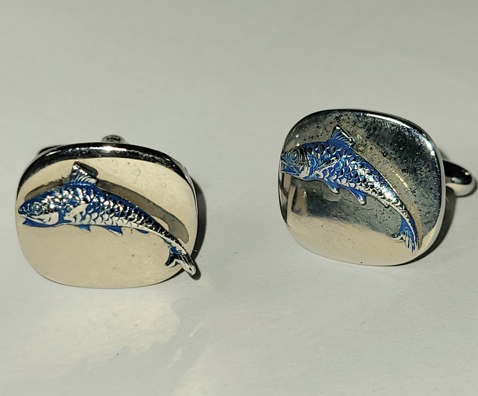 Vintage 1970's Silver Tone Salmon Trout Fish Cufflinks Angler Jewelry ...