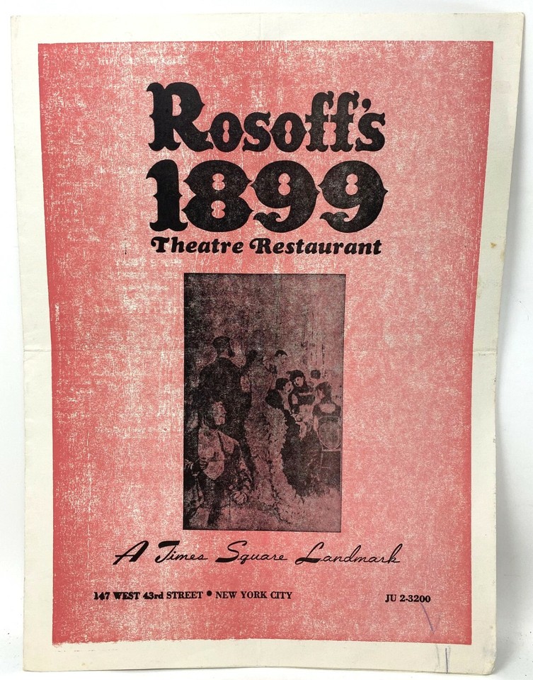 Vintage 1969 Times Square Rosoff's 1899 Theatre Hotel Restaurant Menu ...
