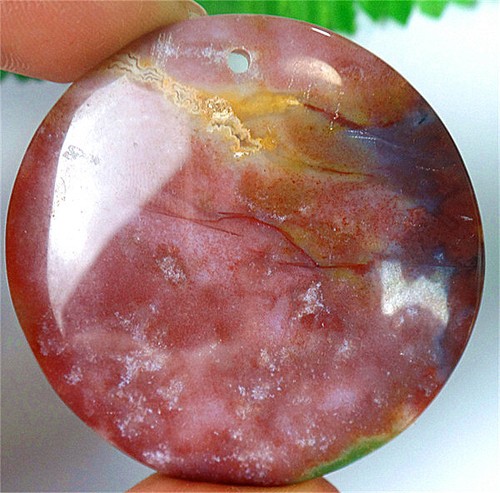 54x5mm Natural Brown Red Moss Agate Round Healing Pendant Bead BQ66631 ...