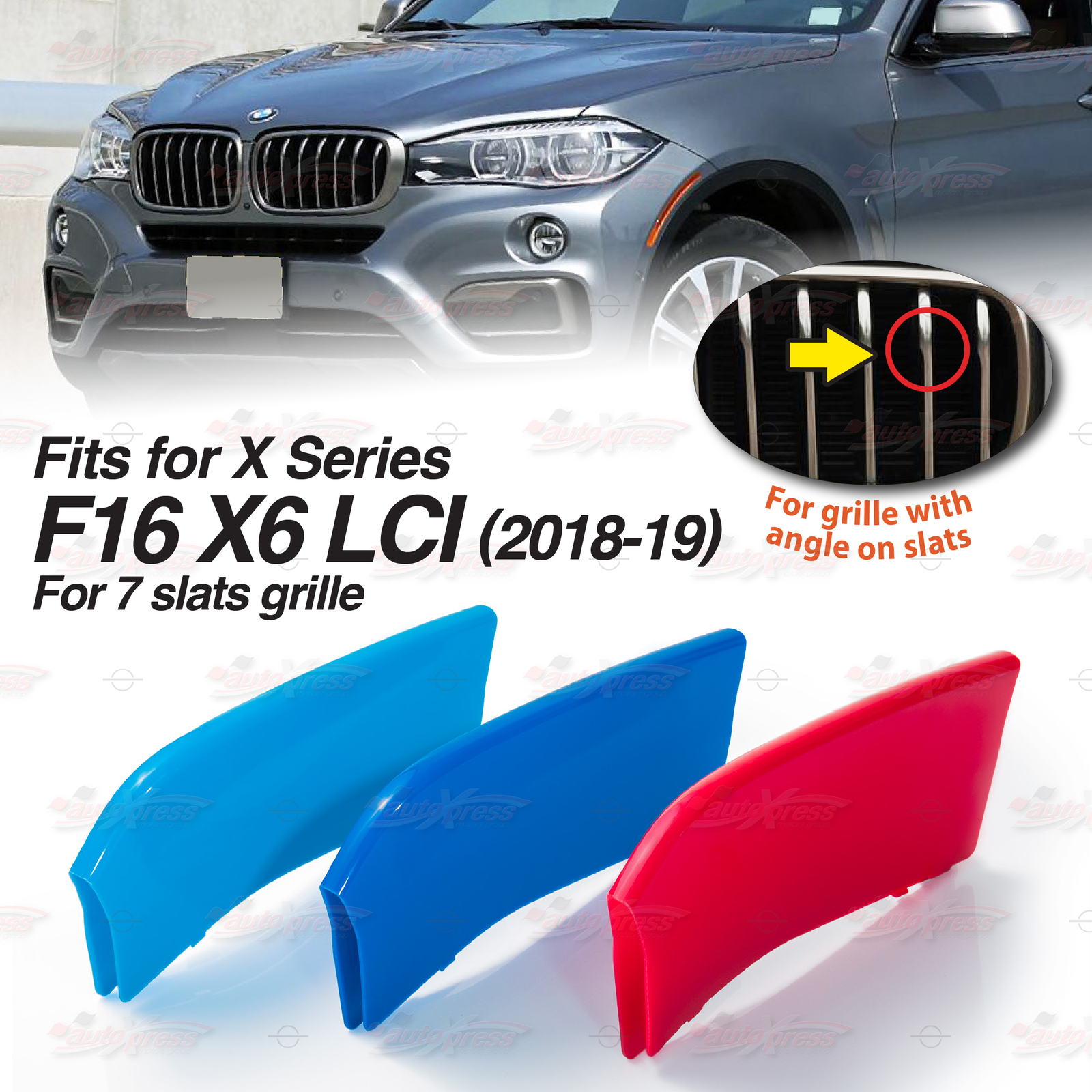 M-Sport 7 Slats Kidney Grille 3 Colour Cover Clips for BMW X6 F16 LCI ...