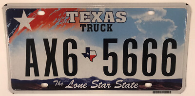 Texas TRIPLE Digit 6 666 license plate repeating AX6 5666 Evil ...