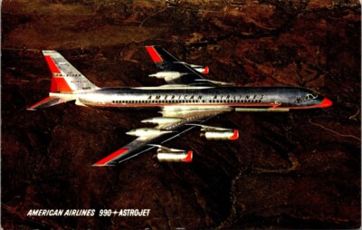 American Airlines 990 Astrojet In Flight VINTAGE Postcard 1963 unposted ...