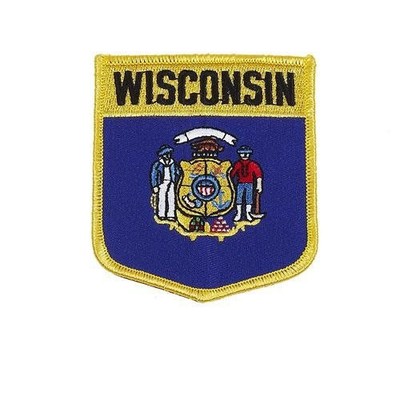 WISCONSIN USA STATE SHIELD FLAG EMBROIDERED IRON-ON PATCH CREST BADGE ...