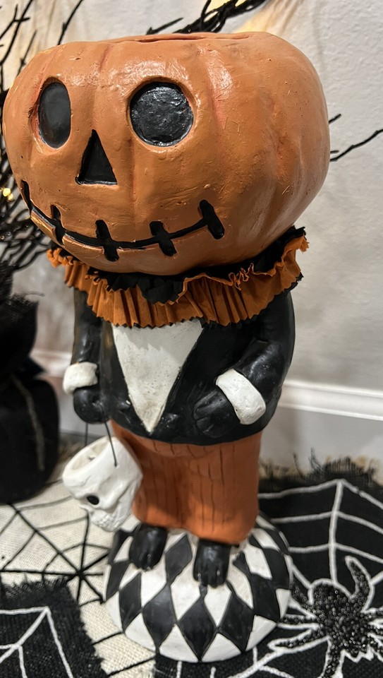 Primitive Style Halloween Pumpkin Head Figure Statue Stand Up Bowl ...