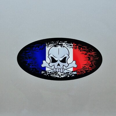France French Flag Skull Fade to Black Oval Vinyl Sticker Decal For Car ...