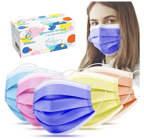 Disposable Colored Face Masks, (100) 3-Ply Breathable with Nose Wire ...
