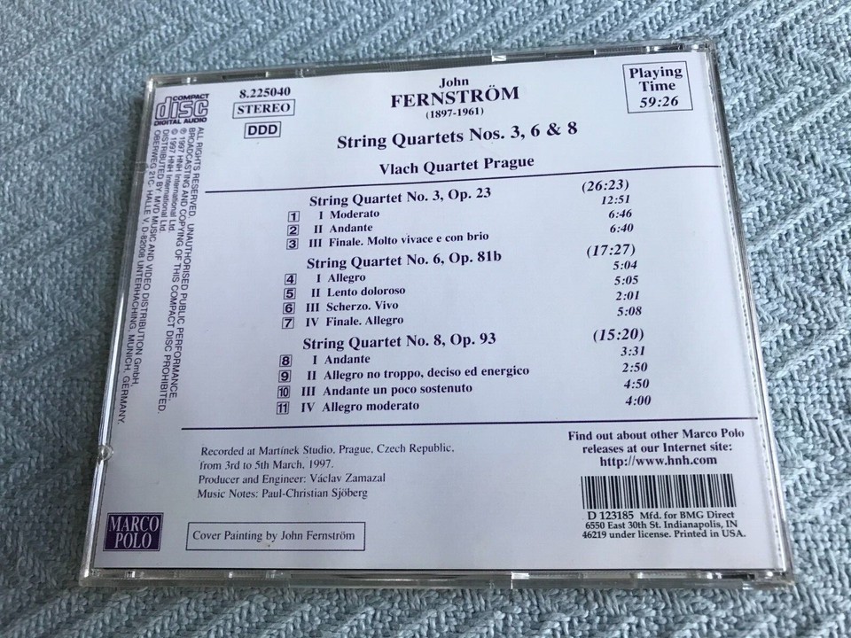 FERNSTROM: String Quartets Nos. 3, 6 & 8 (CD, MARCO POLO) 636943504024 ...