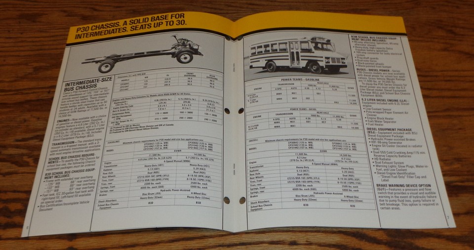 Original 1984 Chevrolet School Bus Chassis Sales Brochure 84 Chevy P30 ...
