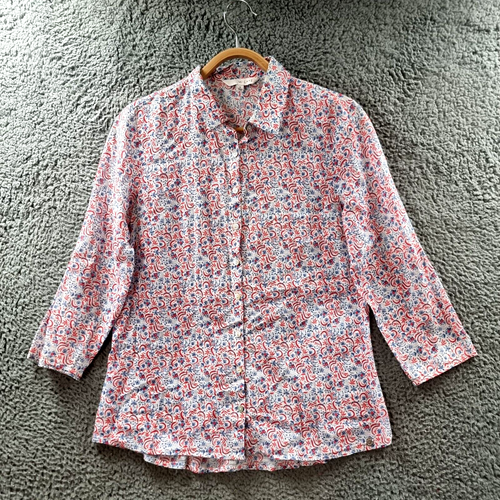 W Lane Womens Blouse Top Size 8 White Red Blue Floral Collared Button ...