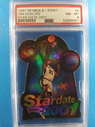 1997-98 SKYBOX E-X 2001 #5 TIM DUNCAN ROOKIE PSA 8 STAR DATE 2001 DIE ...