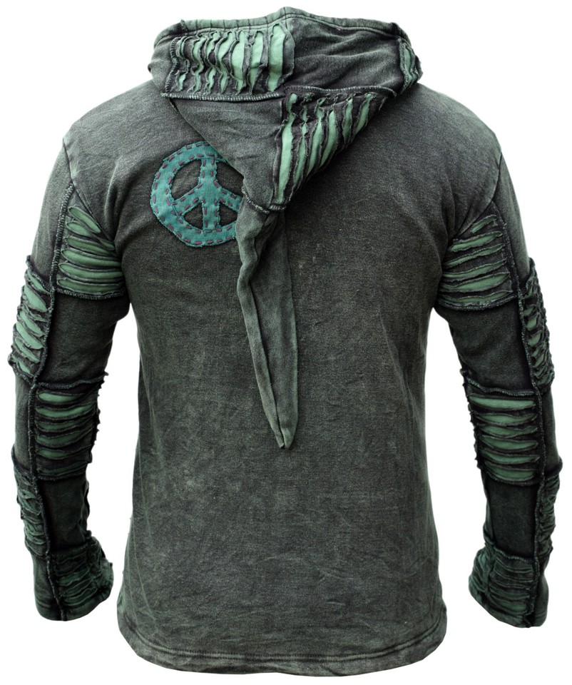 Green Stonewashed Funky Jacket Goth Cotton Light Men's Elf Pointed ...