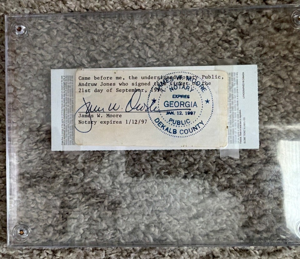 Andruw Jones Signed Autograph Ticket Stub 1st HR August 16, 1996 ...