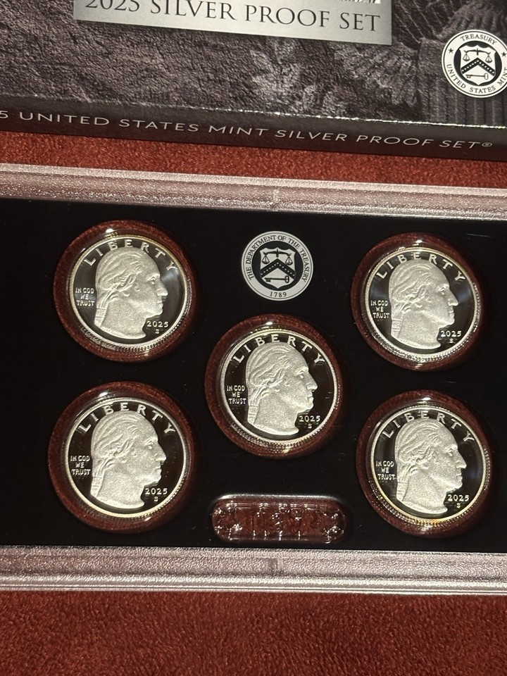 2025 Silver Quarters from 2025 U.S. Mint Silver Proof Set, $1 Coin, and ...
