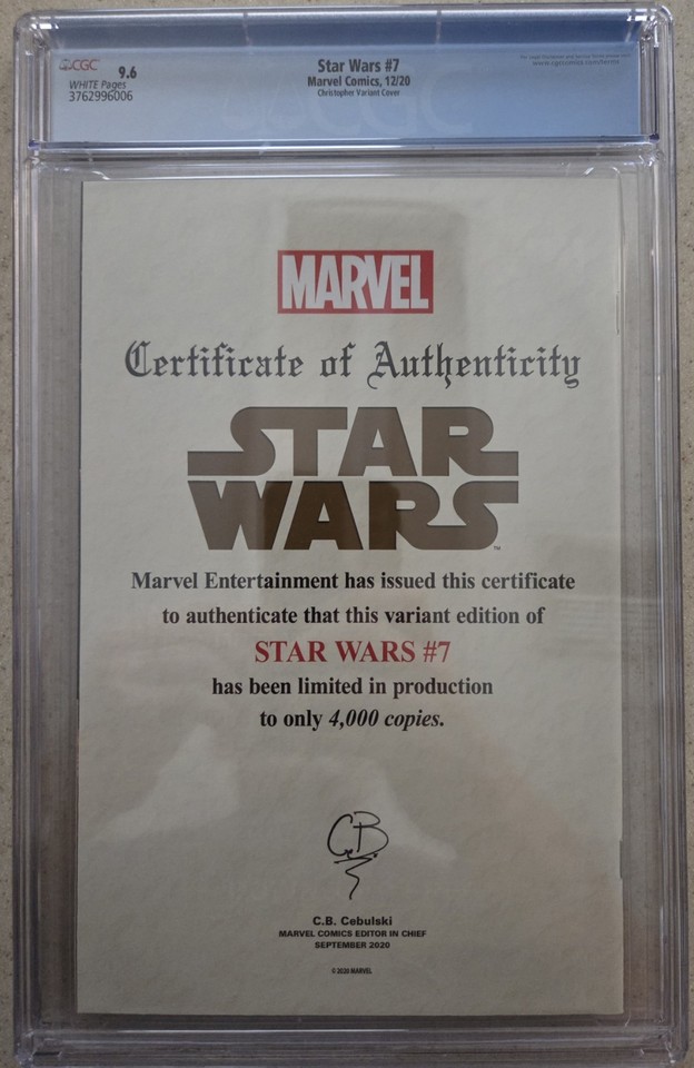 Star Wars 7 CGC 9.6 John Tyler Christopher Luke Skywalker Negative ...