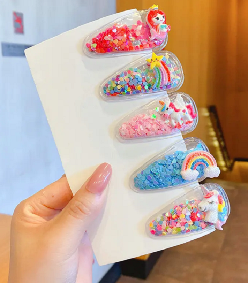 5Pcs/bag Colorful Baby Girl Hair Bangs Quicksand Edge Clips | eBay