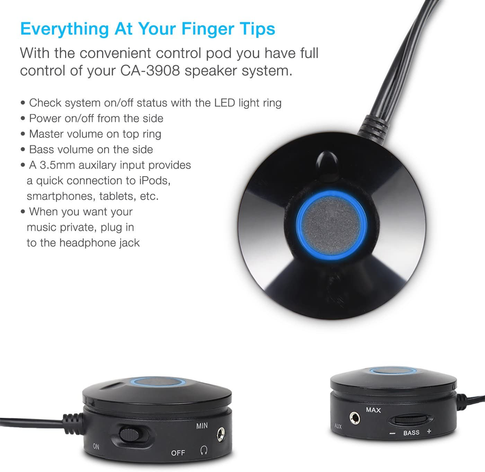 CA-3908 2.1 Stereo Speaker System with 6.5" Subwoofer and Control Pod ...