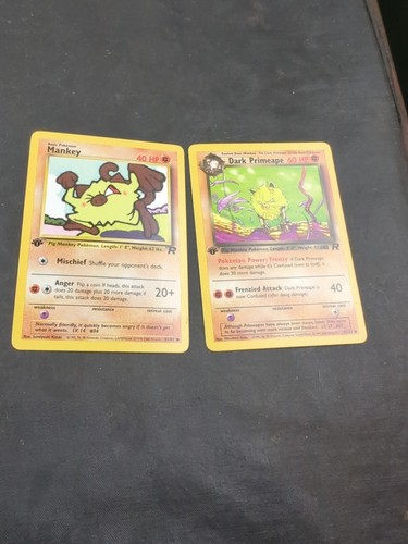 2 TEAM ROCKET 1st Edition POKEMON -Dark Primeape 43/82 & Mankey 61/82 ...