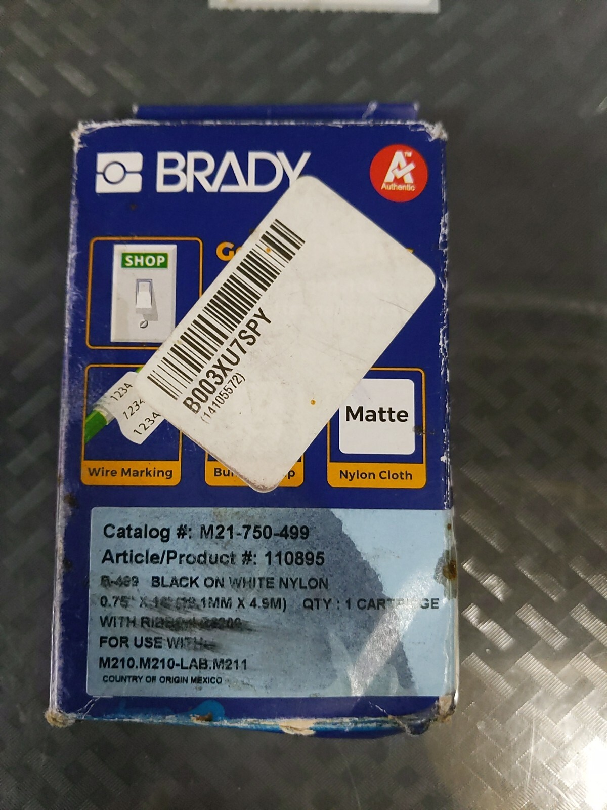 OEM Brady Label Cartridge M21-750-499 Black/White Nylon 3/4" x 16' #14 ...