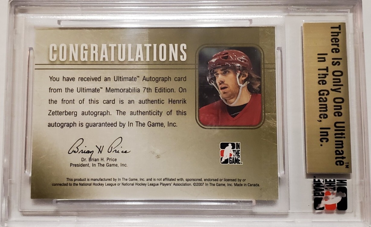 2006-07 Henrik Zetterberg Auto /50 Autographed Card Ultimate Autograph ...