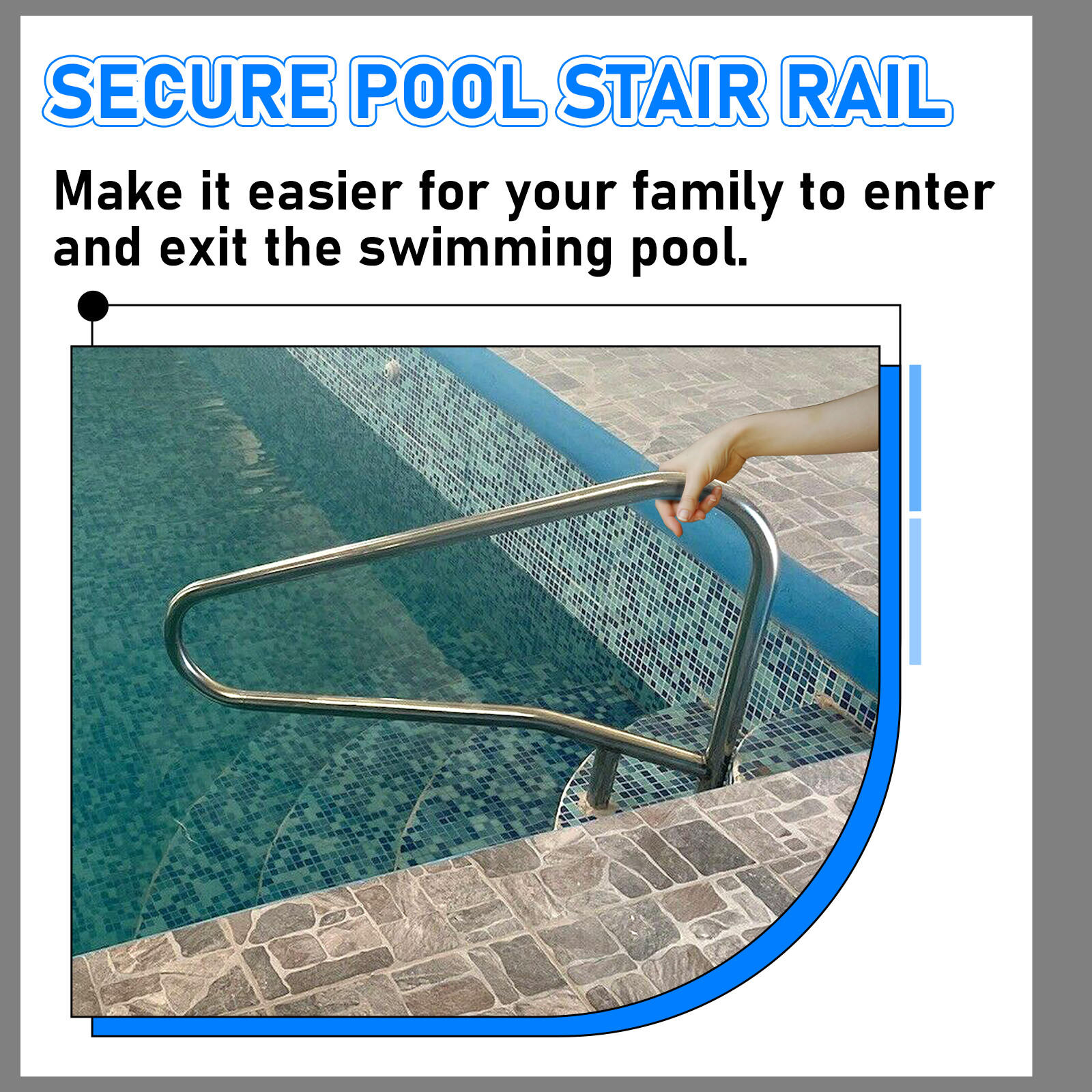 Pool Handrail Cross Braced Deck Mounted Step Stair Rail Stainless steel ...