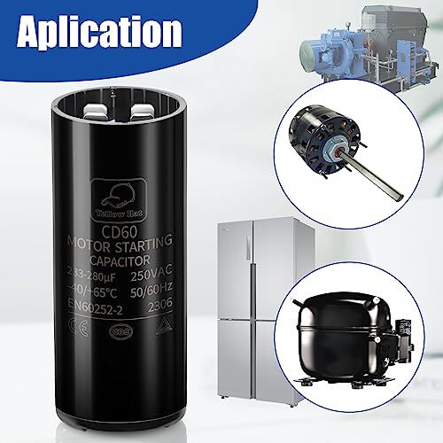 CD60 250 VAC 233-280 uf/MFD Round Motor Start Capacitor Replacement ...