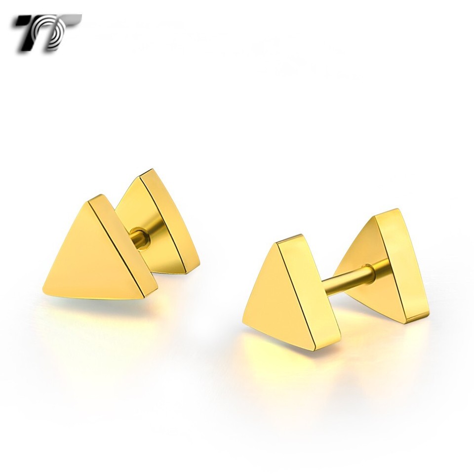 TT 6/8mm Surgical Steel Triangle Fake Ear Plug Earrings 5 Colours A ...