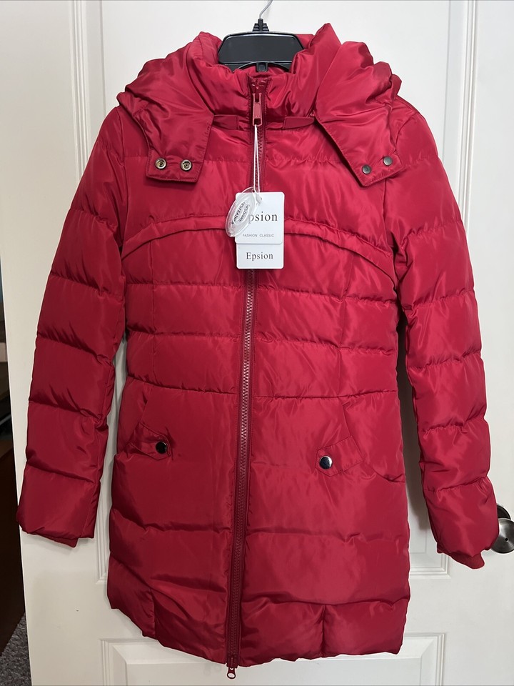 Women’s White Down Filled Hooded Puffer Jacket Red Size XS | eBay
