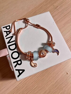Brand New Adjustable Rose Gold Pandora Bracelet With Charms | eBay