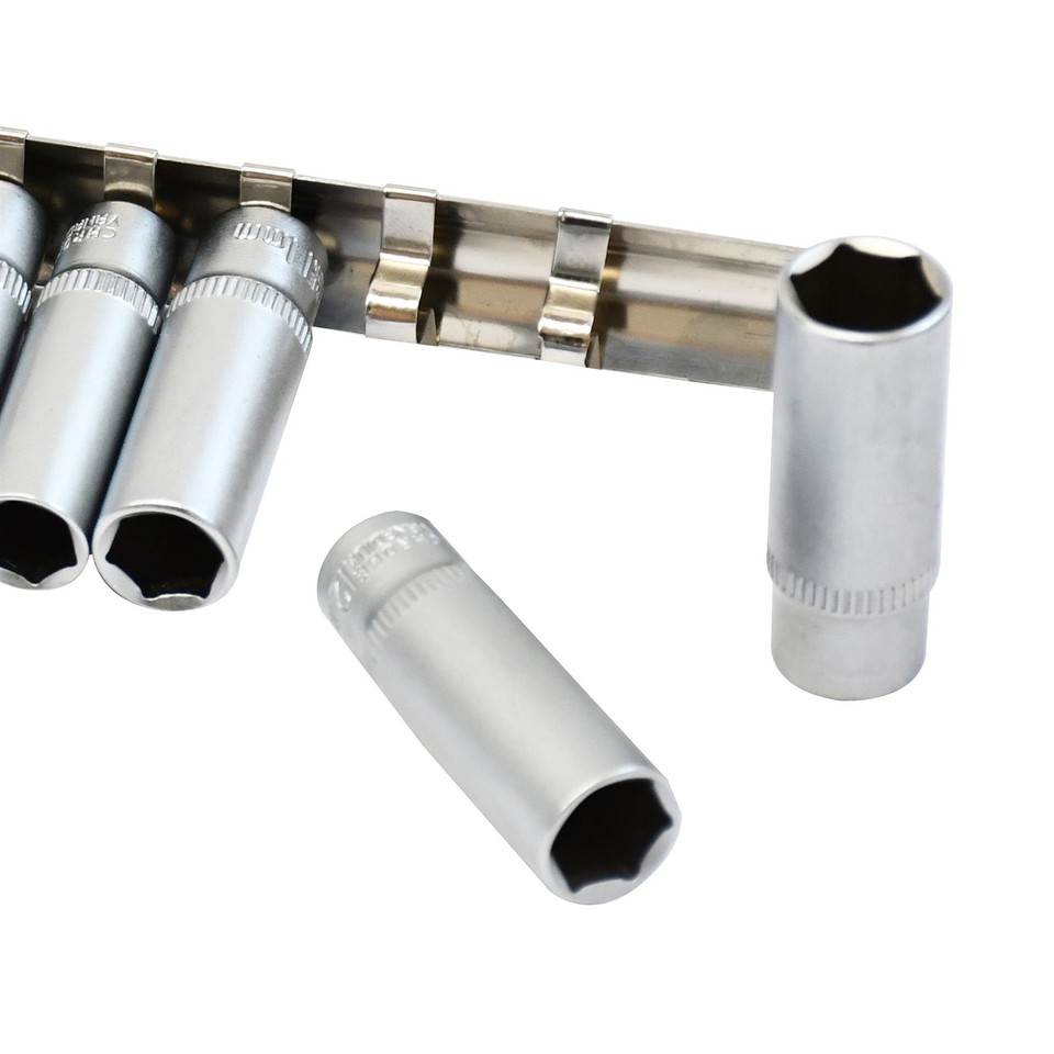 Socket Set Deep Drive Set With Rail Cr-v Long Reach 6PT 11pc 4-13mm 1/4 ...