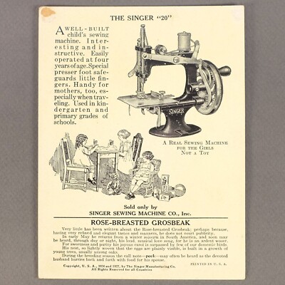 Rare SINGER 20 Miniature Sewing Machine Antique Advertising Trade Card ...