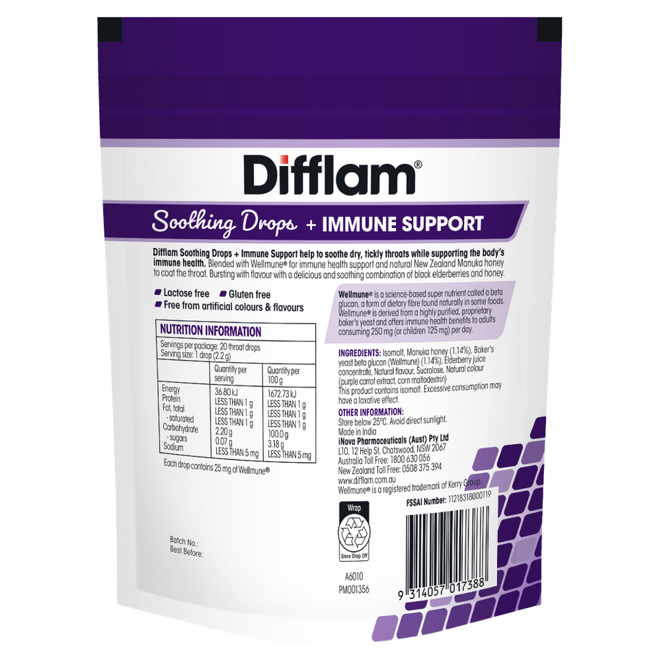 Difflam Soothing Drops + Immune Support 20 Pack - Black Elderberry ...