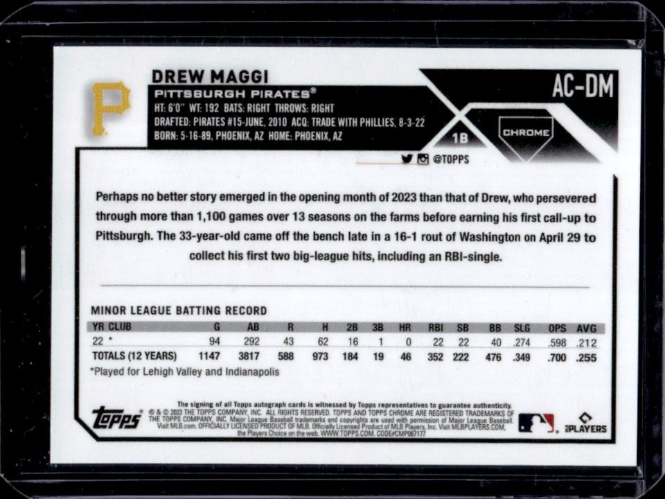 2023 Topps Chrome Update Drew Maggi Auto RC Rookie #AC-DM Pirates | eBay