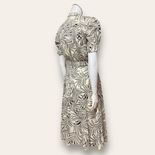 Stuart Alan petites, cream color fit and flare, w/ black leaf print ...
