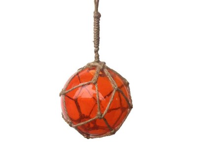 Orange Japanese Glass Ball Fishing Float With Brown Netting Decoration ...