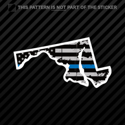 Distressed Thin Blue Line Maryland State Shaped Subdued US Flag Sticker ...