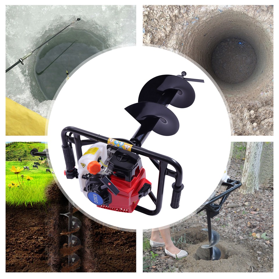 63CC 3HP Gas Powered Post Hole Digger Engine With 12 inch Earth Auger ...