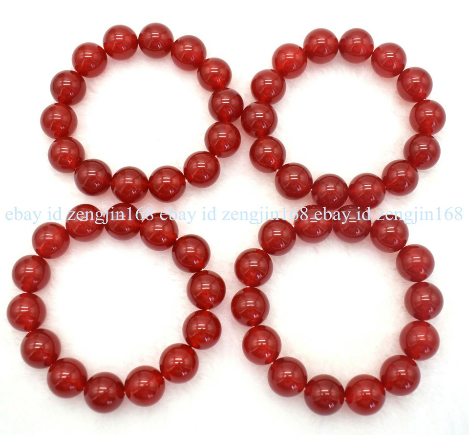 Natural 4mm-14mm Red Jade Gemstone Round Beads Stretchy Bracelet 7.5 ...