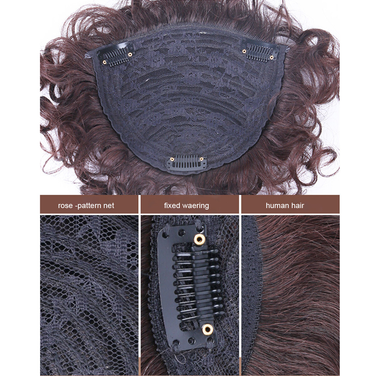 Short Curly Hair Topper Toupee 100% Human Hair Clip in Top Hairpiece ...