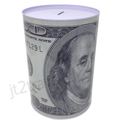 Large Tin Money Piggy Savings Bank 8.5" Franklin Coin Jumbo Jar Box ...