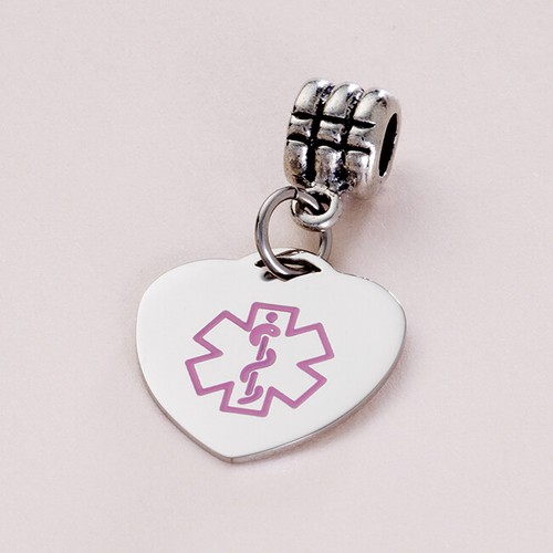 Medical ID SOS Heart Charm for European Chains. FREE Engraving on the ...